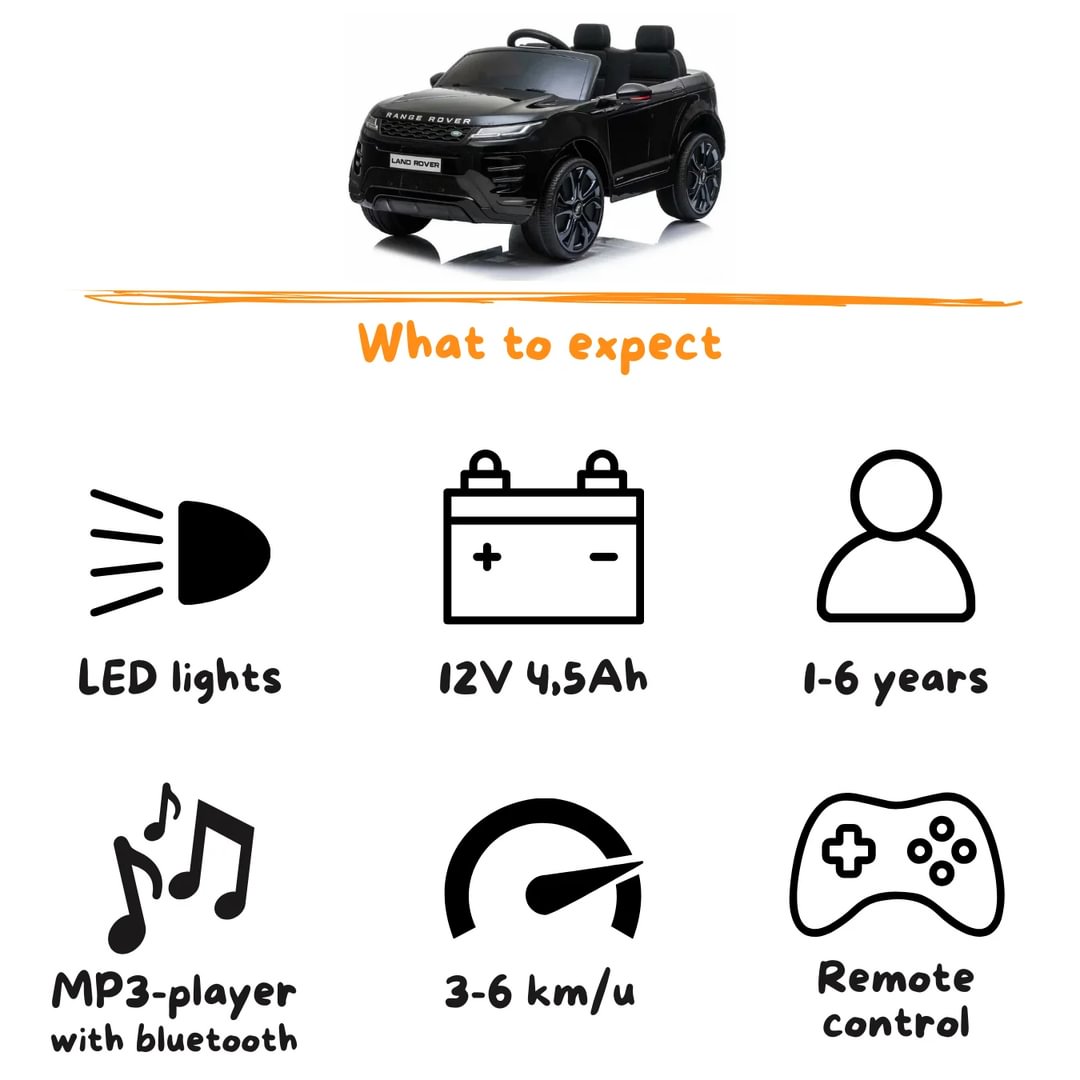 Range Rover Evoque Ride-on Kids Car 12V - Black - Berghoff toys