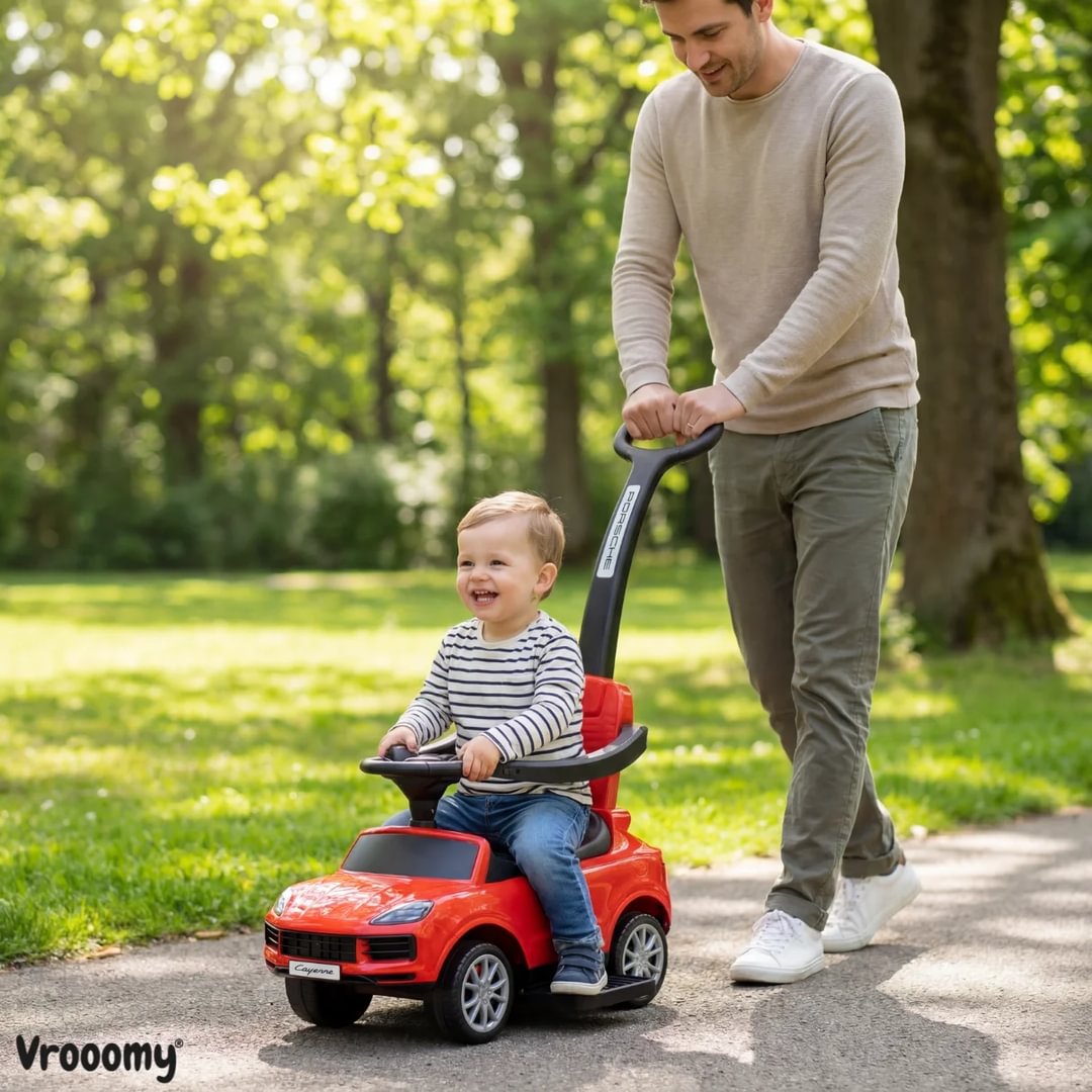 Porsche Cayenne Ride-on Car with Push Bar - Red - Berghoff toys