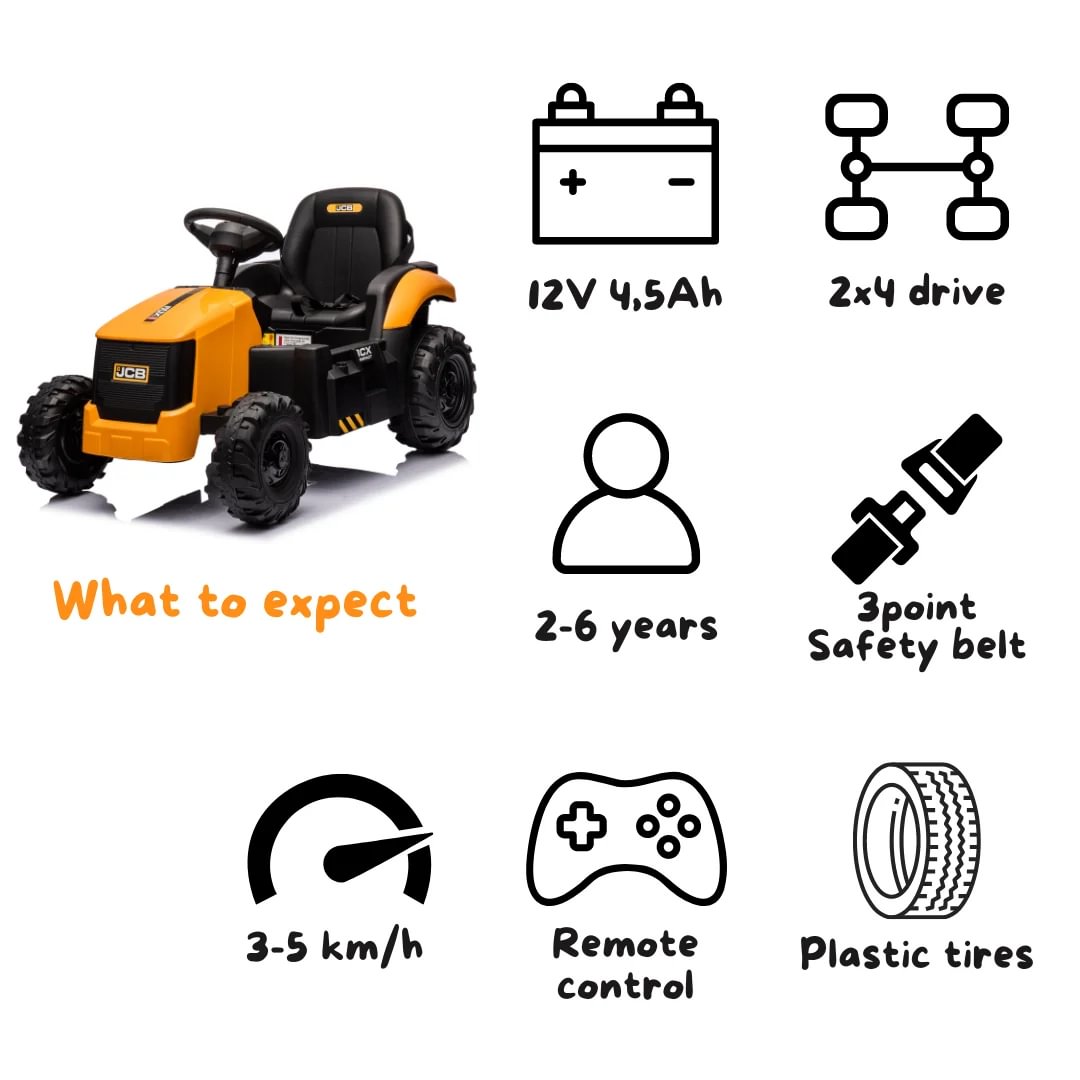 JCB Tractor voor Kinderen 12V - Geel - Berghoff toys