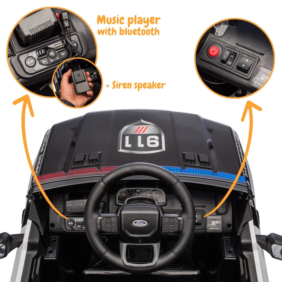 Ford Raptor Police Ride-on Electric Car 12V - Black - Berghoff toys