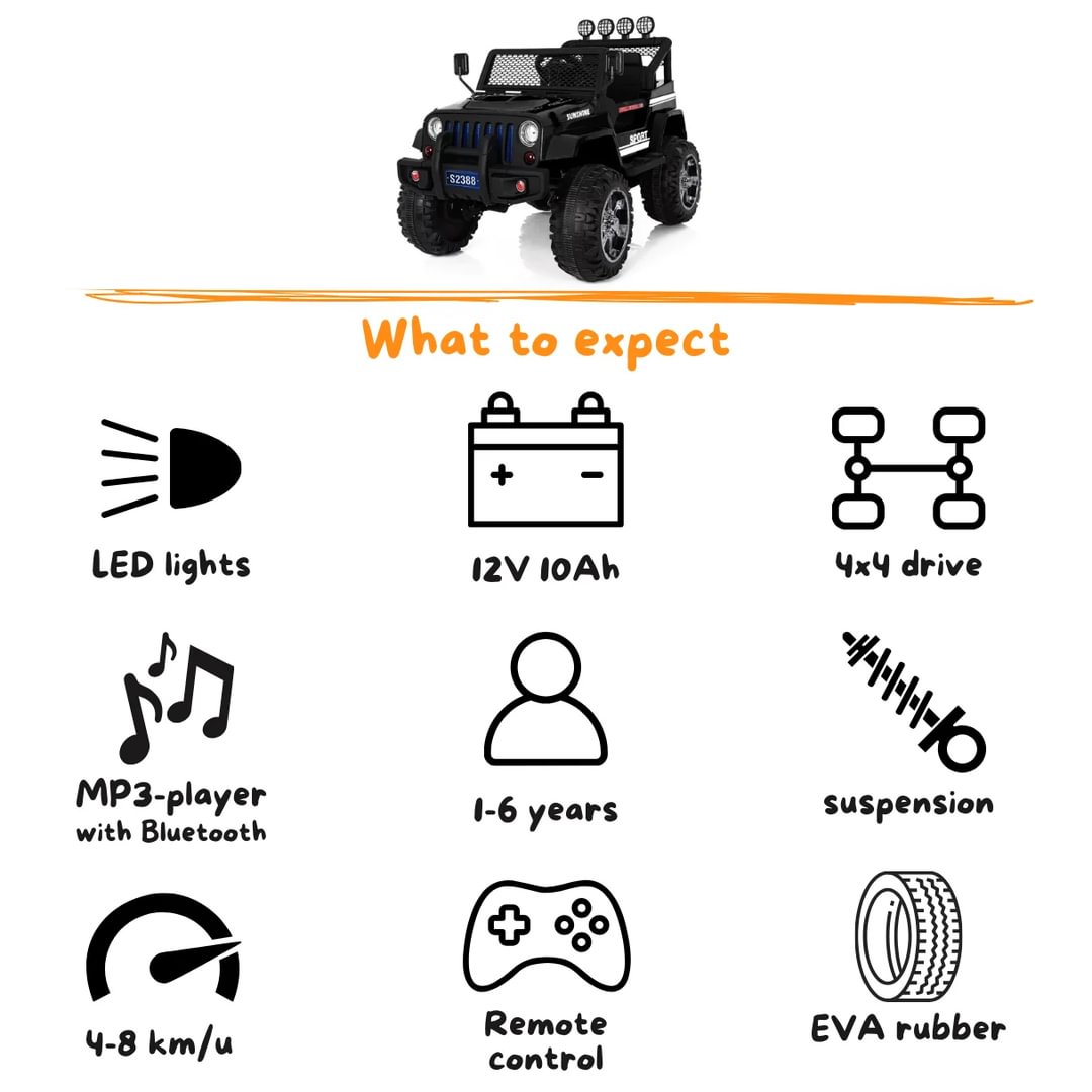 Electric Ride-on Jeep 4x4 kids Car 12V - Black - Berghoff toys