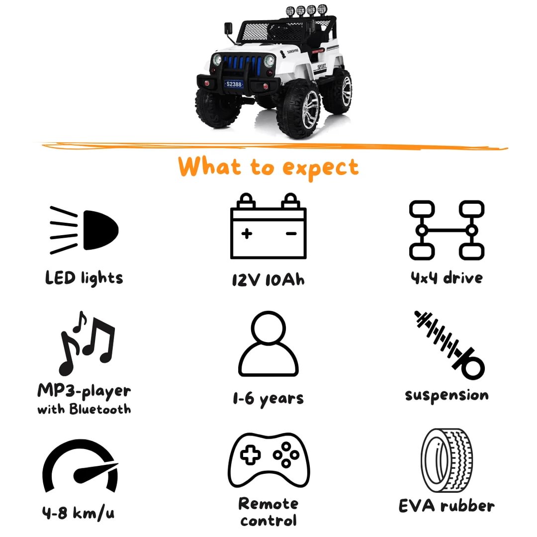 Jeep 4x4 Elektrische Kinderauto 12V - Wit - Berghoff toys