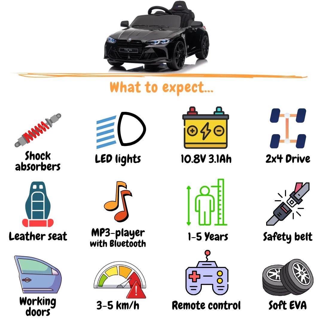 BMW M4 Competition Elektrische Kinderauto 12V - Zwart - Berghoff toys